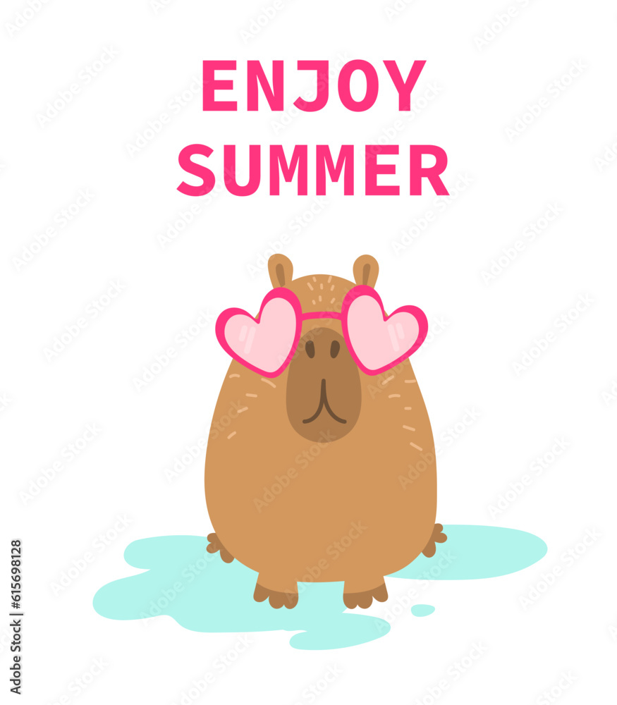 Cute capybara illustration. Cartoon capybara with glasses. Enjoy summer ...