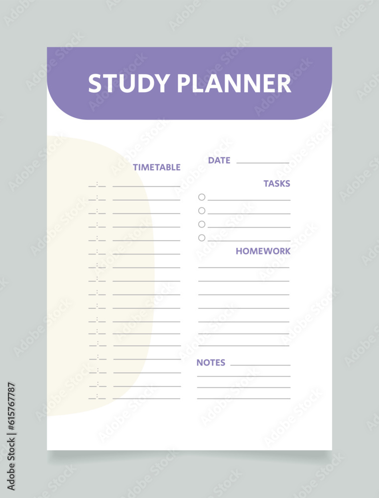 Vector de Stock Study planner for day worksheet design template ...