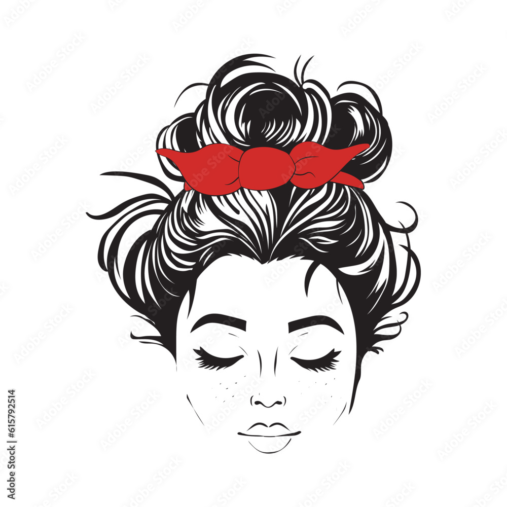 Mom Life Vector, Messy Bun Mama EPS, fillable transparent background ...
