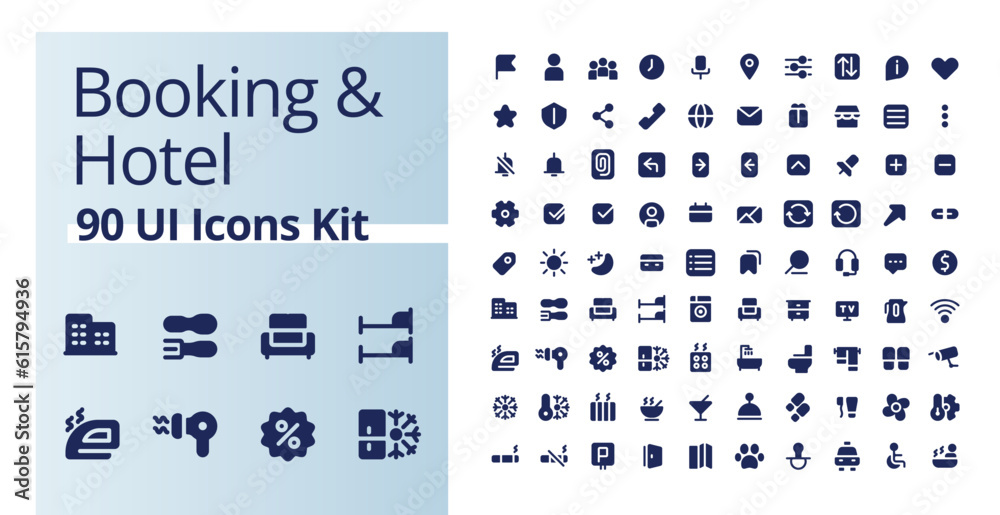Booking and hotel black glyph ui icons kit. Accommodation for tourists ...