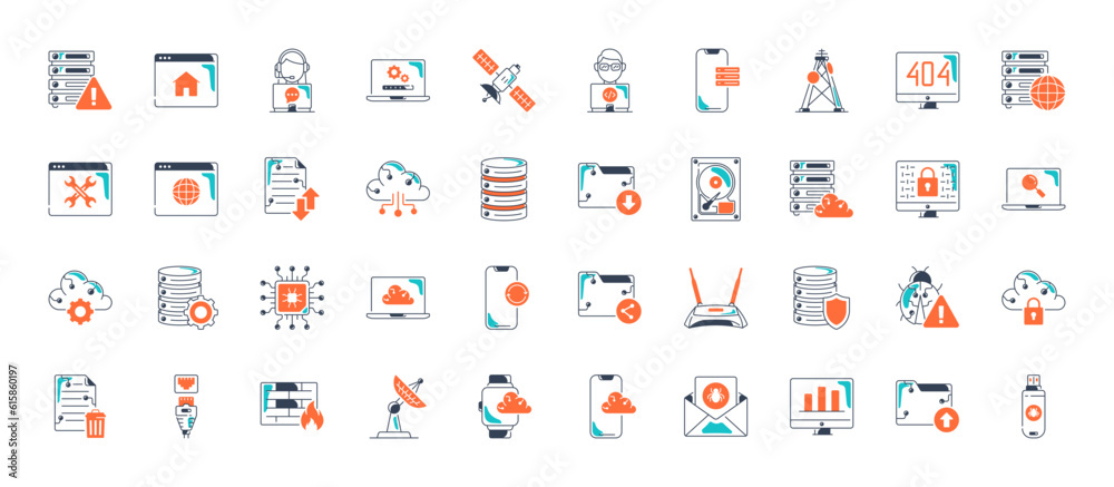 Cloud computing web icons. Cloud technology, data center, connection ...