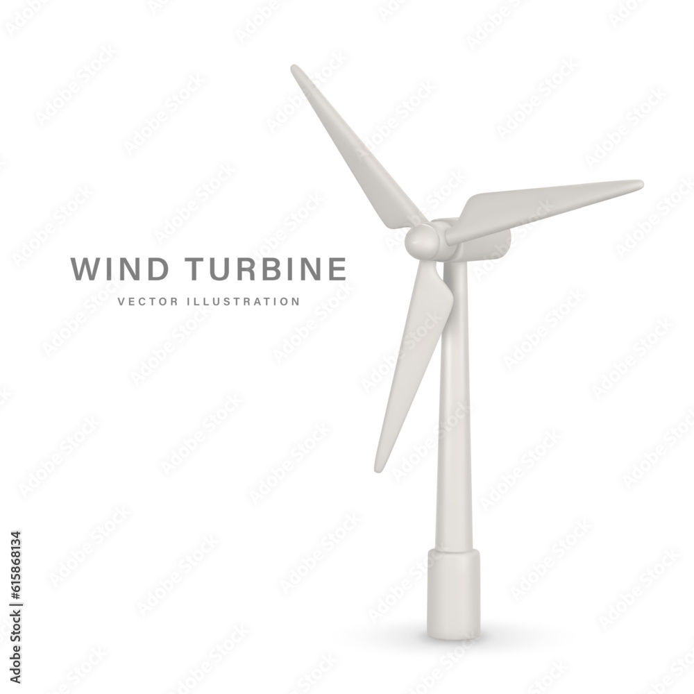 3d realistic wind turbine with shadow in cartoon style. Green and ...