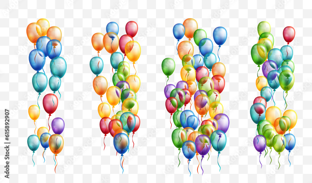 Rainbow balloons decoration elements collection. Vertical dividing ...