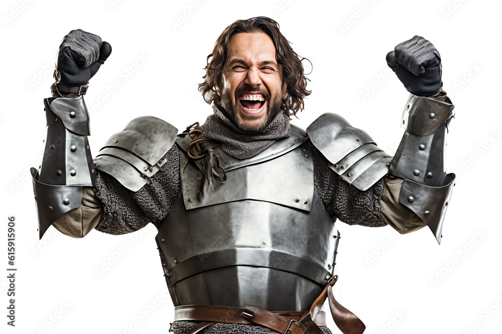 Handsome man in knight armor cheering isolated - Generative AI Stock ...