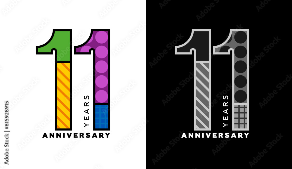 11th anniversary logo set, eleventh anniversary sign, colorful logo for ...