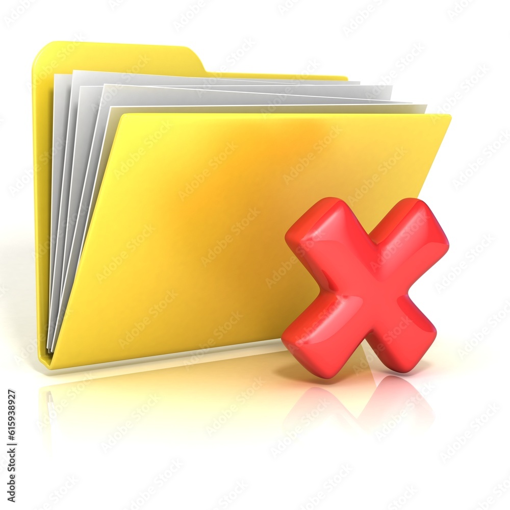 Negative, red check mark folder icon, 3D render illustration, isolated ...