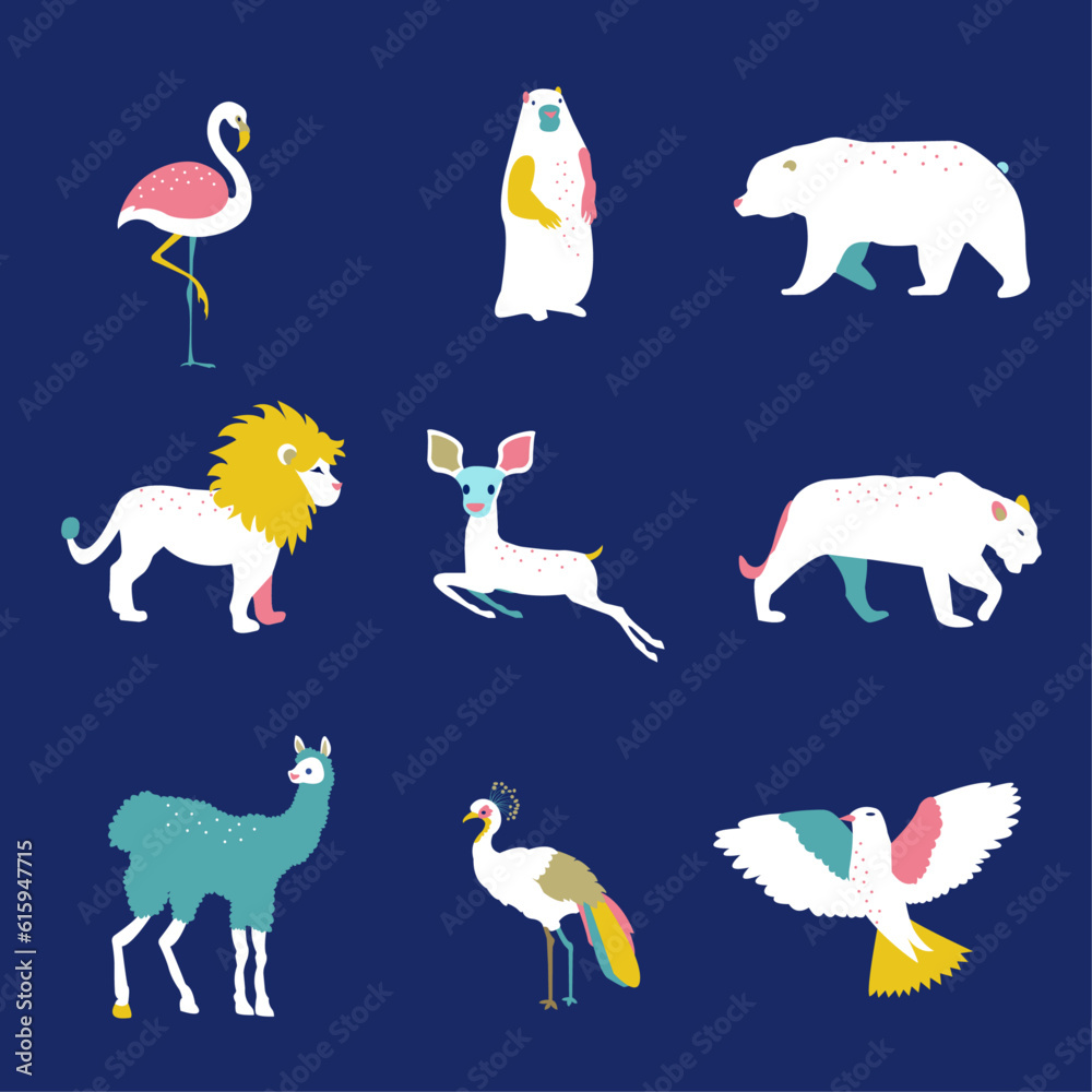 Animals set. Wild animal collection isolated. Flamingo, humster, bear ...