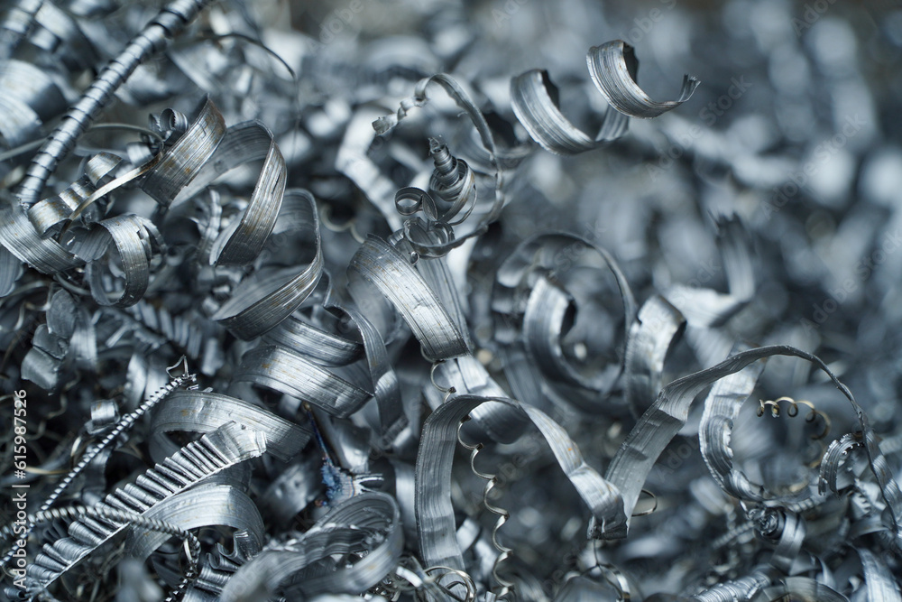 Steel scrap materials recycling. Aluminum chip waste after machining ...