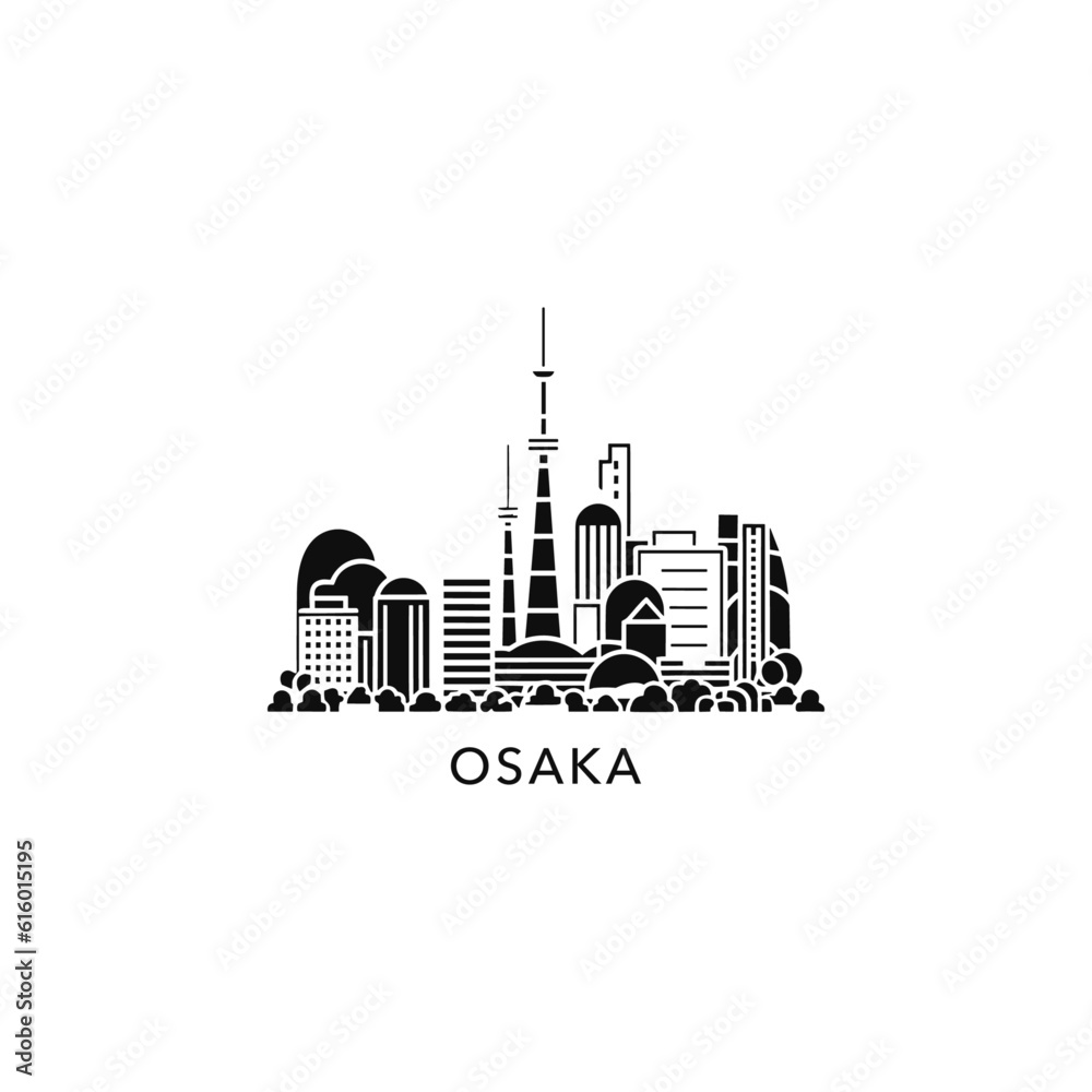 Japan Osaka city landscape skyline panorama abstract silhouette vector ...