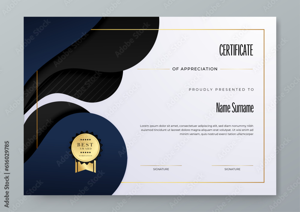 elegant blue and gold diploma certificate template. Use for print ...