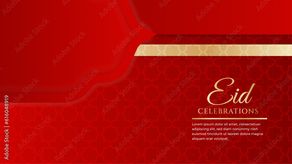 Eid Mubarak Arabic Islamic red and gold social media post design with ...