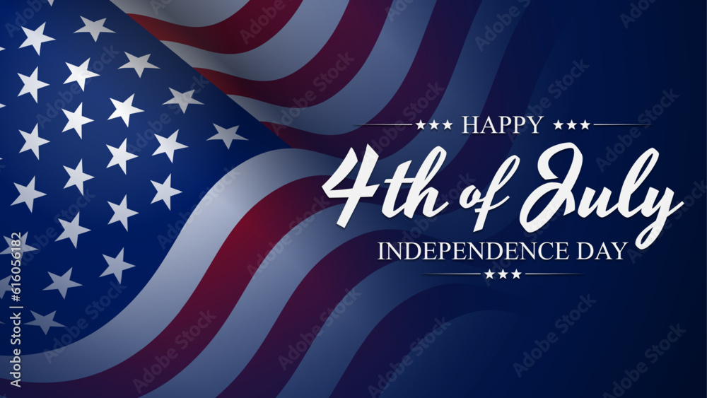 Happy 4th of July greeting Card 2023 with usa waving flag vector ...