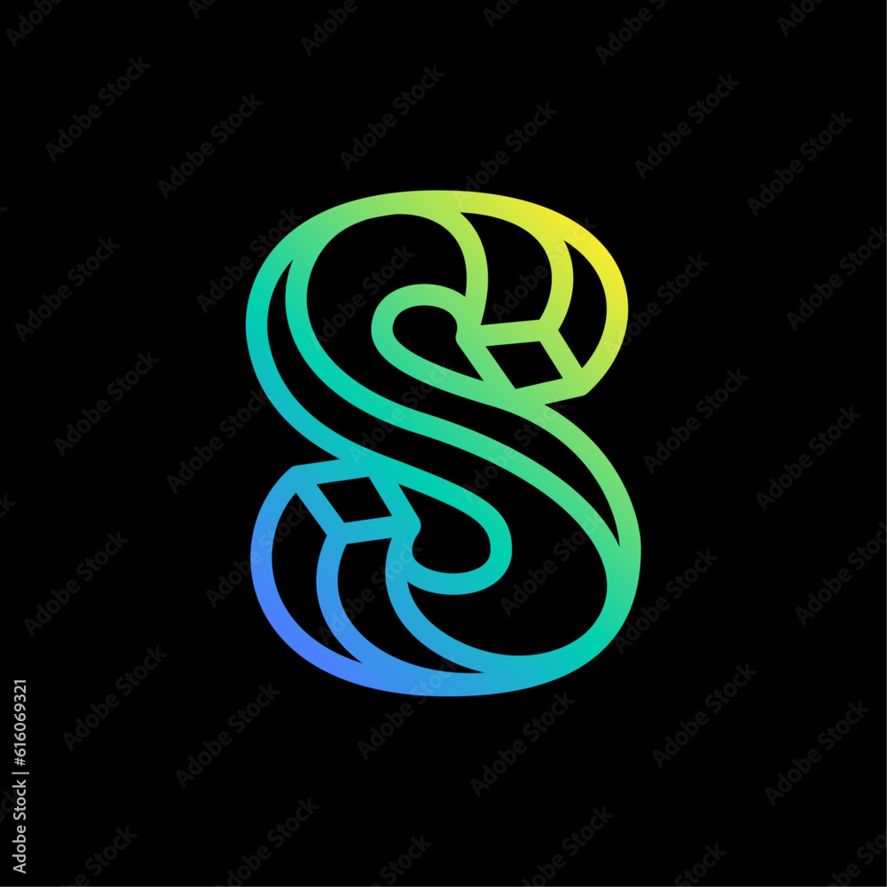 8 logo. Isometric number eight. Neon lights emblem. Multicolor gradient ...