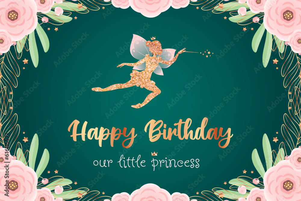 Vector de Stock Cute fairy backdrop for a birthday party. Beautiful ...