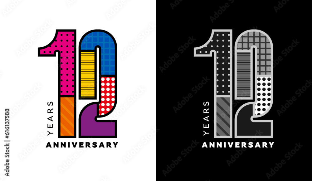 12th anniversary logo set, twelve years old badge, colorful logo for ...