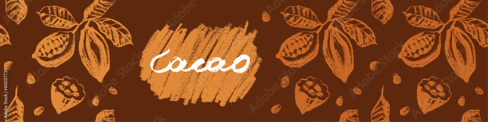 Brown label for cocoa beans with Cacao beans pattern seamless with ...