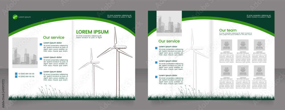 Wind power generators bifold brochure template design. Sustainable ...