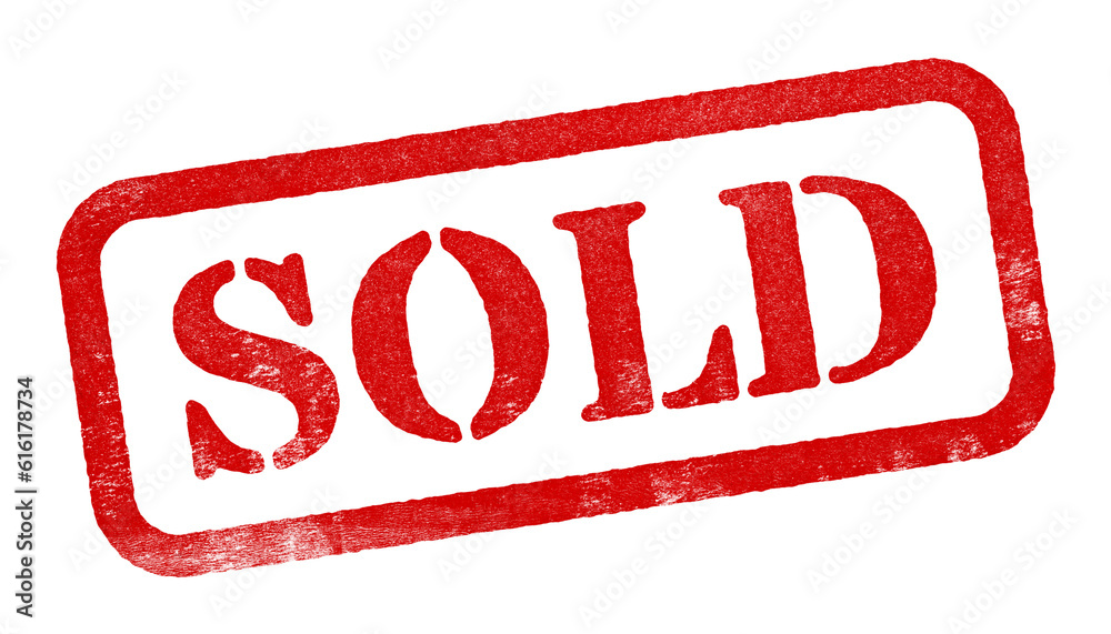 Sold red rubber stamp isolated on transparent background with ...
