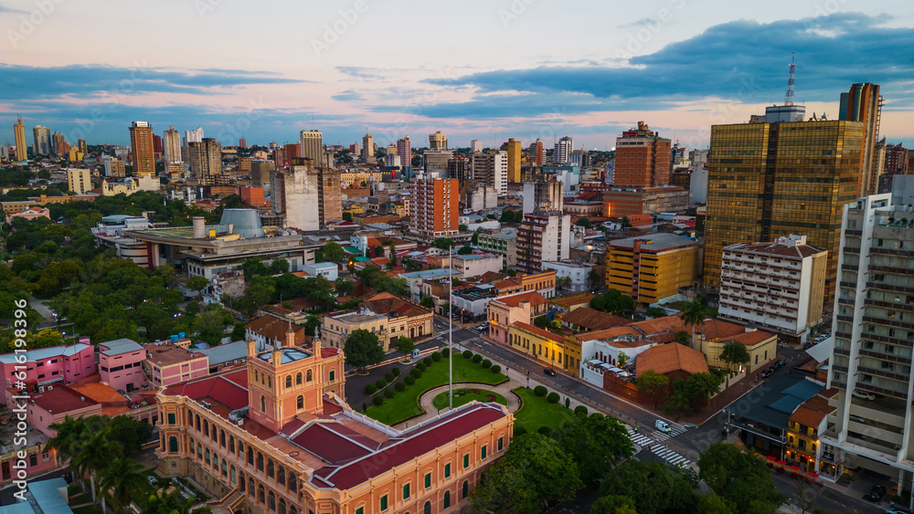 Aerial Panoramic View of Asuncion Paraguay City, Cityscape and Sunset ...