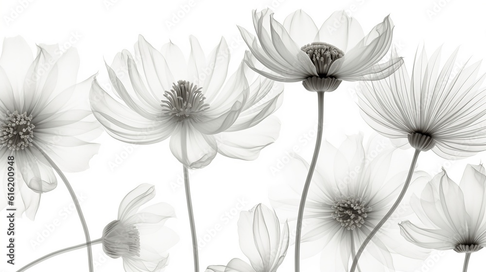 Art background with transparent x-ray flowers. Blooming flowers ...