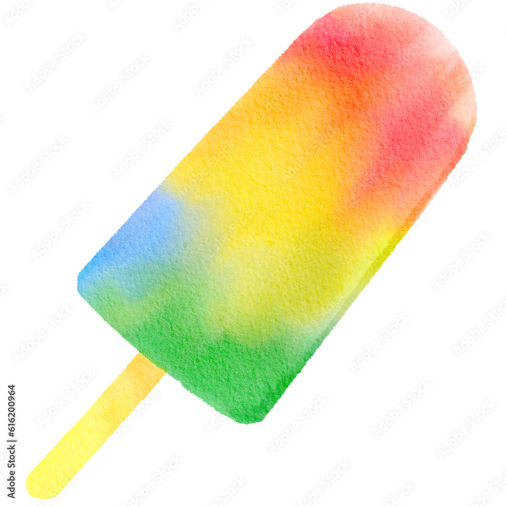 hand drawn watercolor illustration, colorful popsicle isolated on white ...