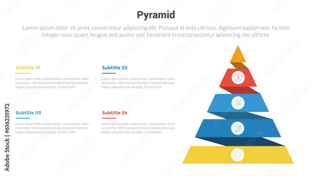 pyramid shape triangle stage infographics template diagram with arrow ...