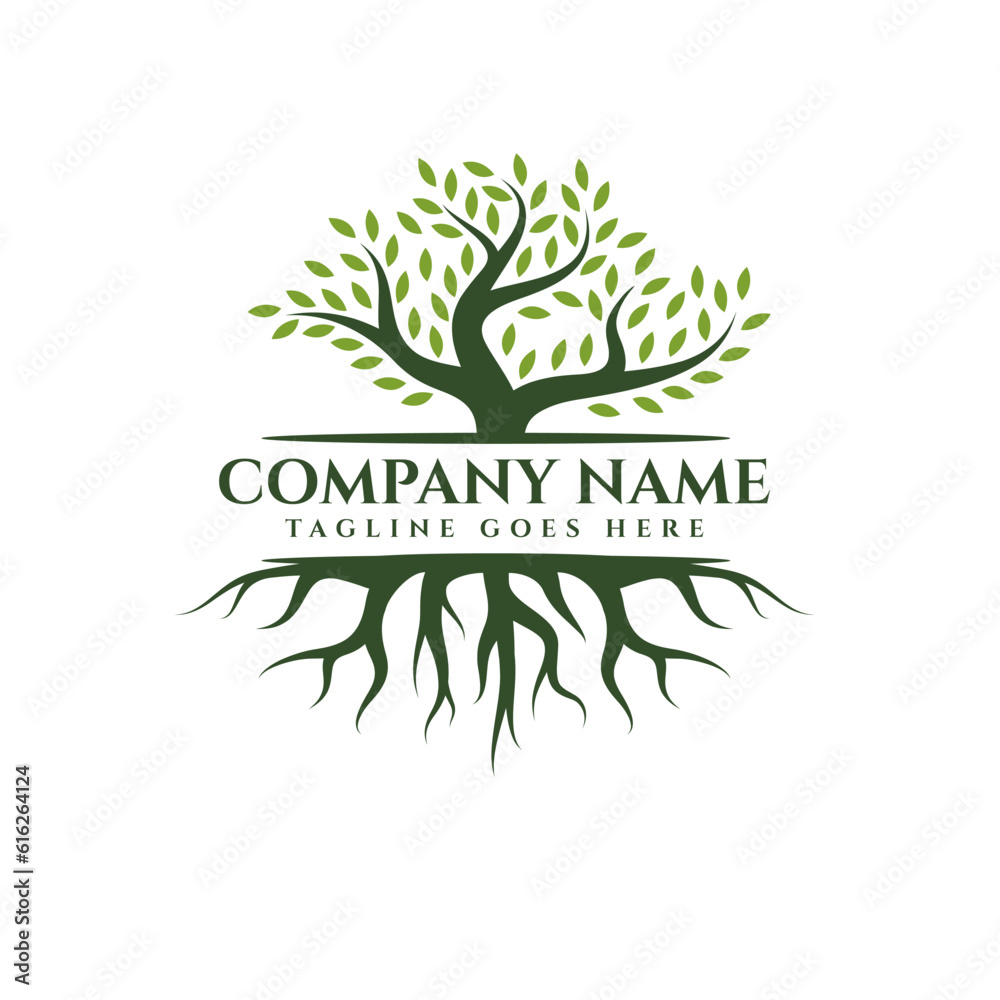 Tree and roots logo design vector isolated, abstract tree logo design ...