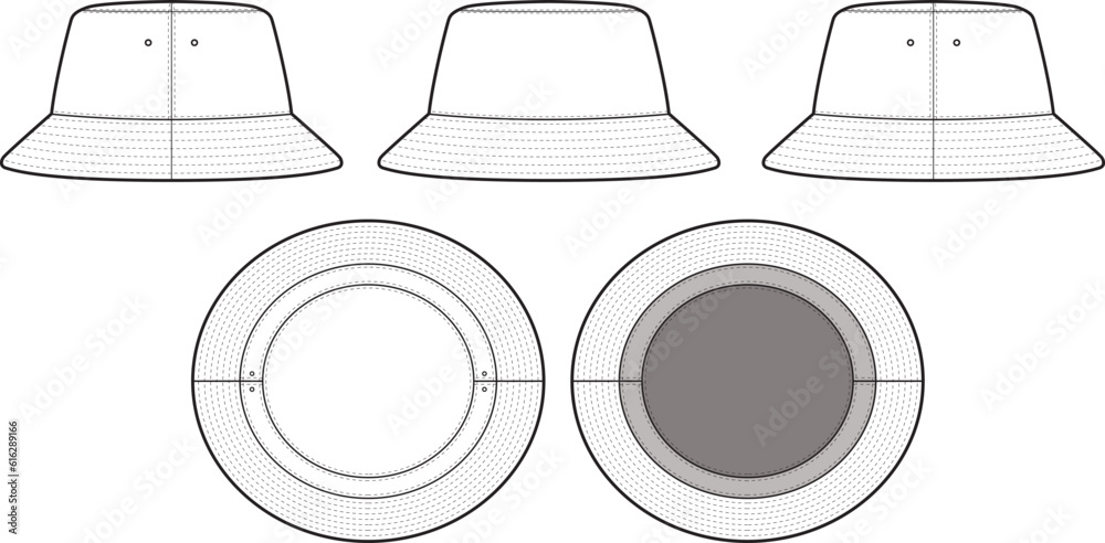 Bucket Hat Technical Drawing Illustration Blank Streetwear Mock-up ...