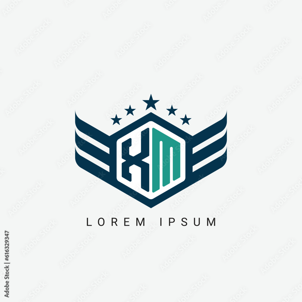 Alphabet letter XM, MX, X, M logo hexagon shape concept with wings ...