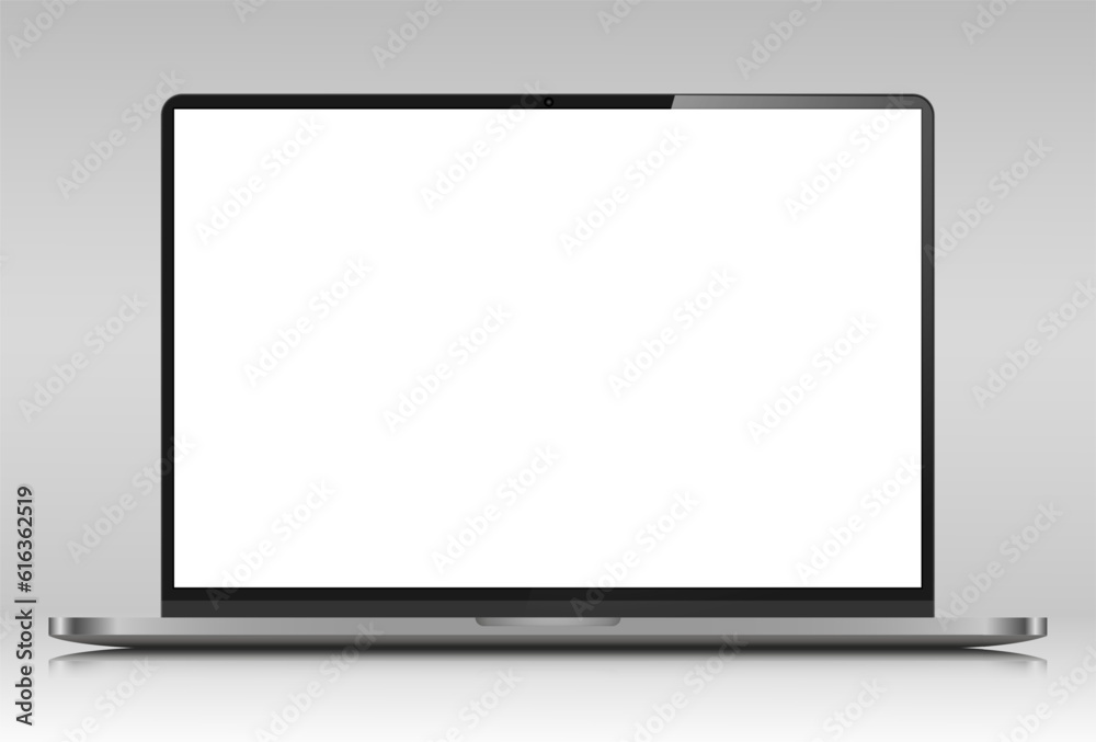 Realistic laptop layout with reflection. A laptop with a silver case ...