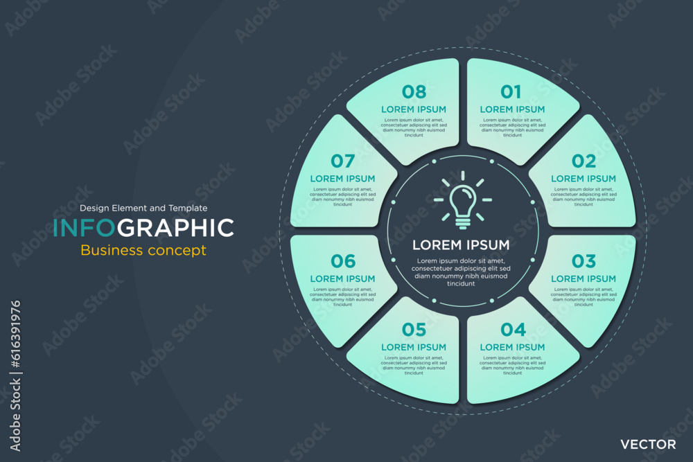infographic business concept. Circular Text Box 8 Step Design Element ...