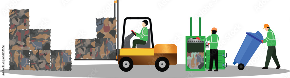 Stock-Vektorgrafik „Plastic recycling worker drive hydraulic forklift ...