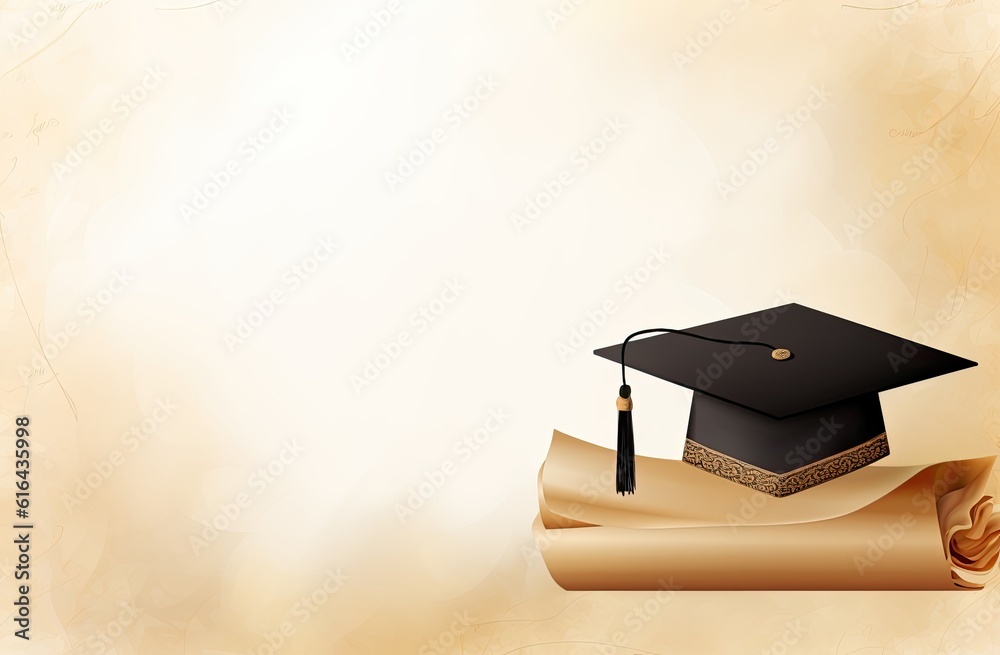 Minimalist Beige Background with Gold Graduation Cap and Diploma Stock ...