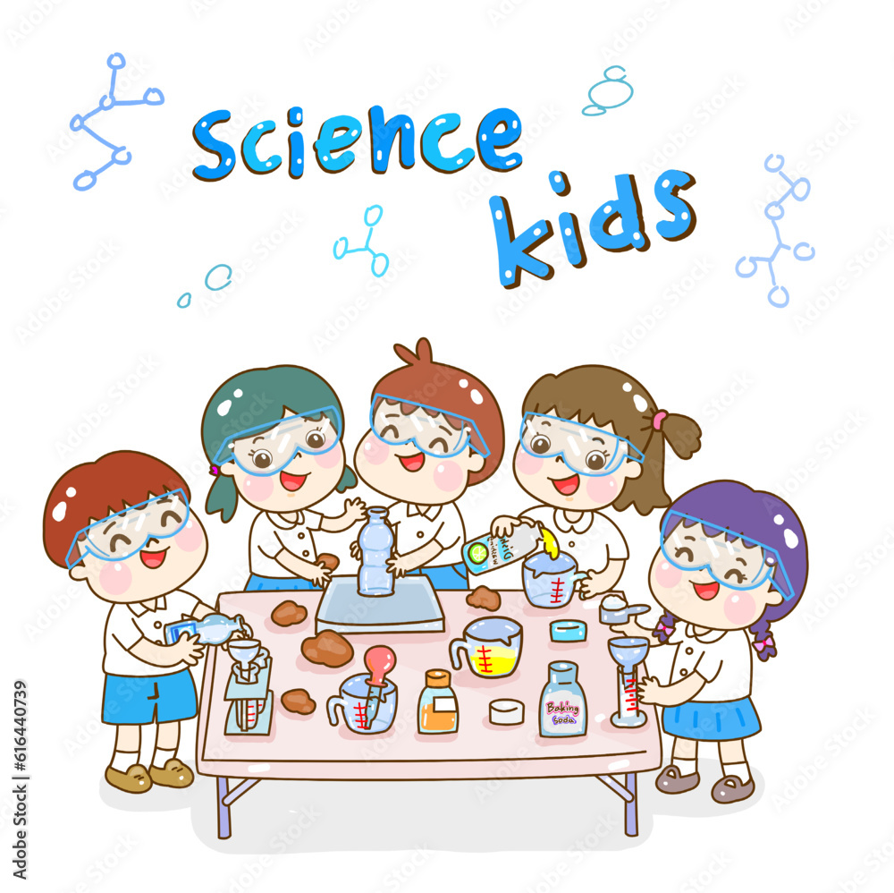 Cartoon kids learning science classroom. Stock Vector | Adobe Stock