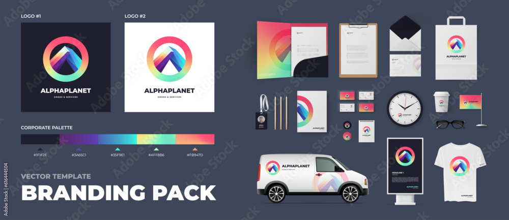 Corporate style megapack template, branding bundle with folder, notepad ...