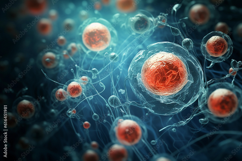 Beautiful stem cell generated with AI, 3D rendering ,microscope ...