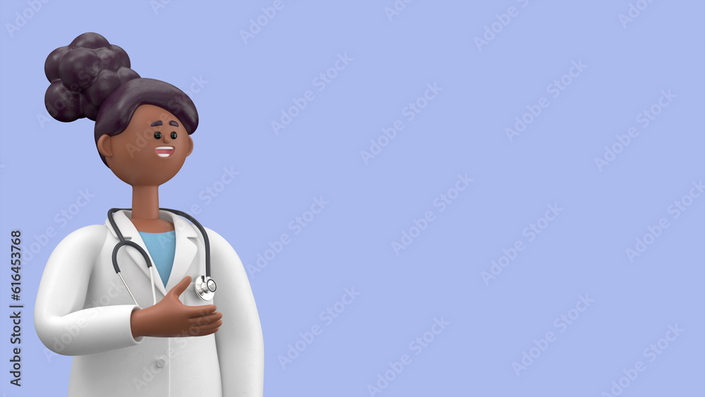 3D illustration of Female Doctor Juliet showing hand at direction ...