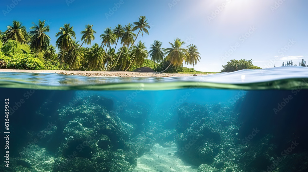 beautiful beach inspired wallpaper of half under water half on land, ai ...