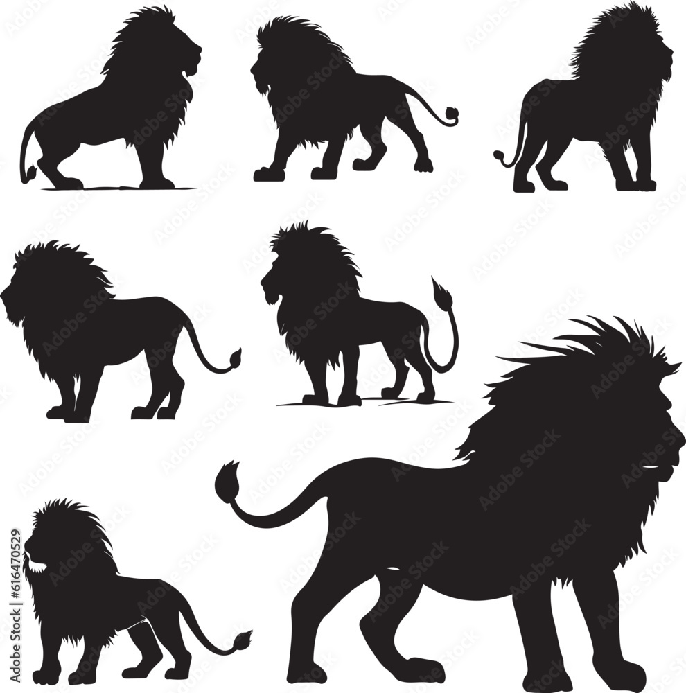 lion silhouettes collection, Lion silhouette vector collection set ...