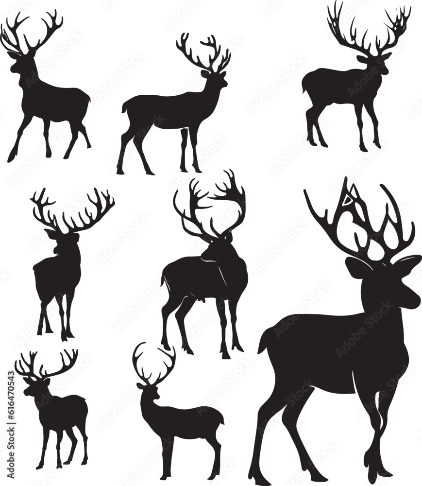 deer silhouette collection, Deer silhouettes vector set, different ...