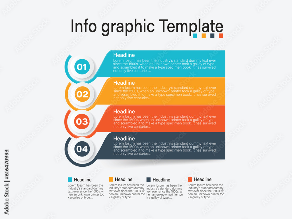 Step-by-step infographic layout with four paperboard horizontal tables ...