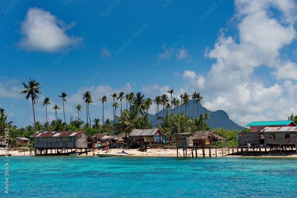 Malaysia. The island of Borneo. Fishing village of sea gypsies on one ...