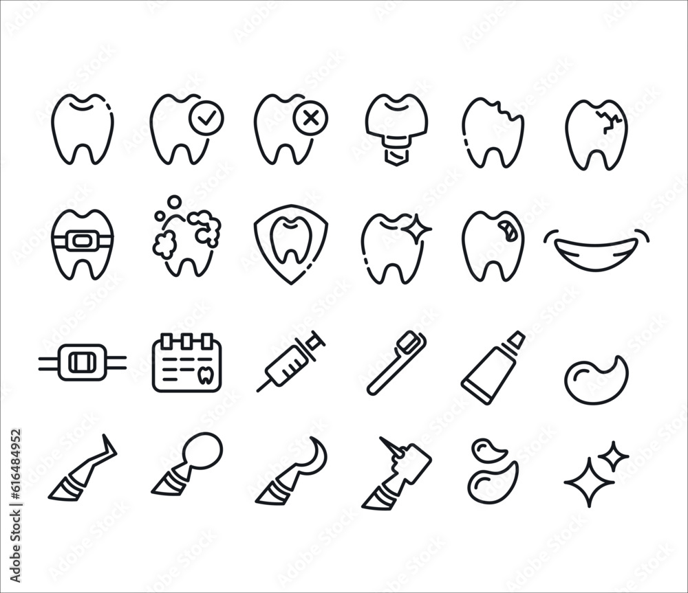 Dental elements editable stroke pictogram and minimal thin line web ...