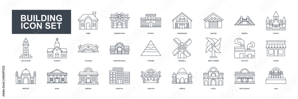 This building set icon vector illustrates various structures like homes ...