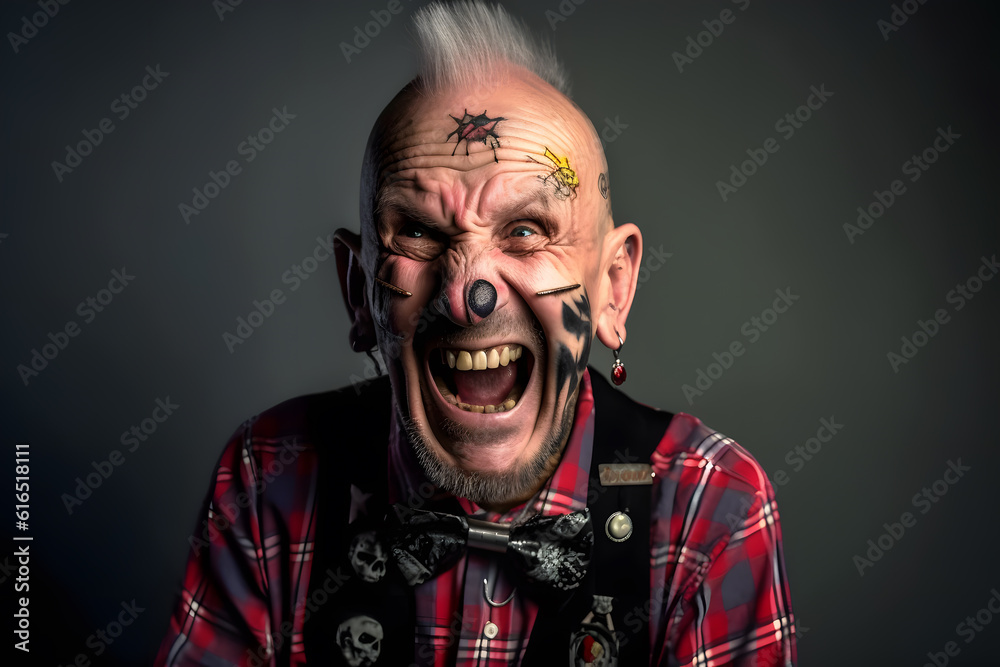 Funny old man with a punk haircut and a punk outfit. Generative AI ...