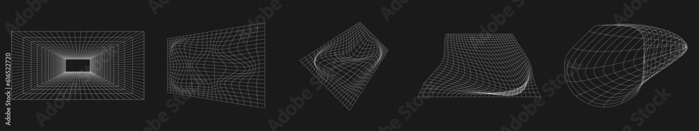 Set of retro futuristic grid. Digital cyber retro design elements ...