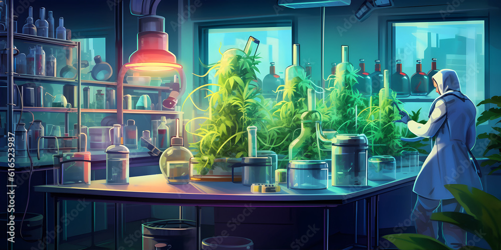 Cannabis Science, A laboratory filled with beakers, test tubes, and ...