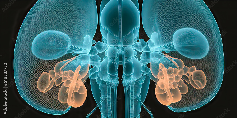 X-ray of the urinary tract, showing the bladder, ureters, and kidneys ...