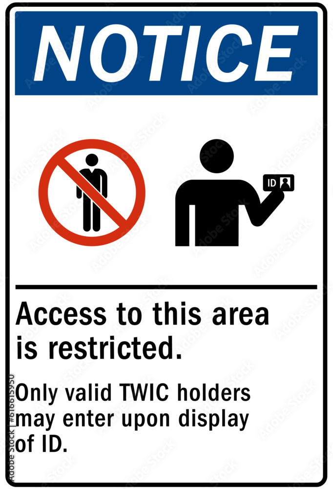 Restricted access warning sign and labels access to this area is ...