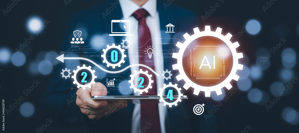 2024 concept, Programmer people working on laptops with AI, artificial ...